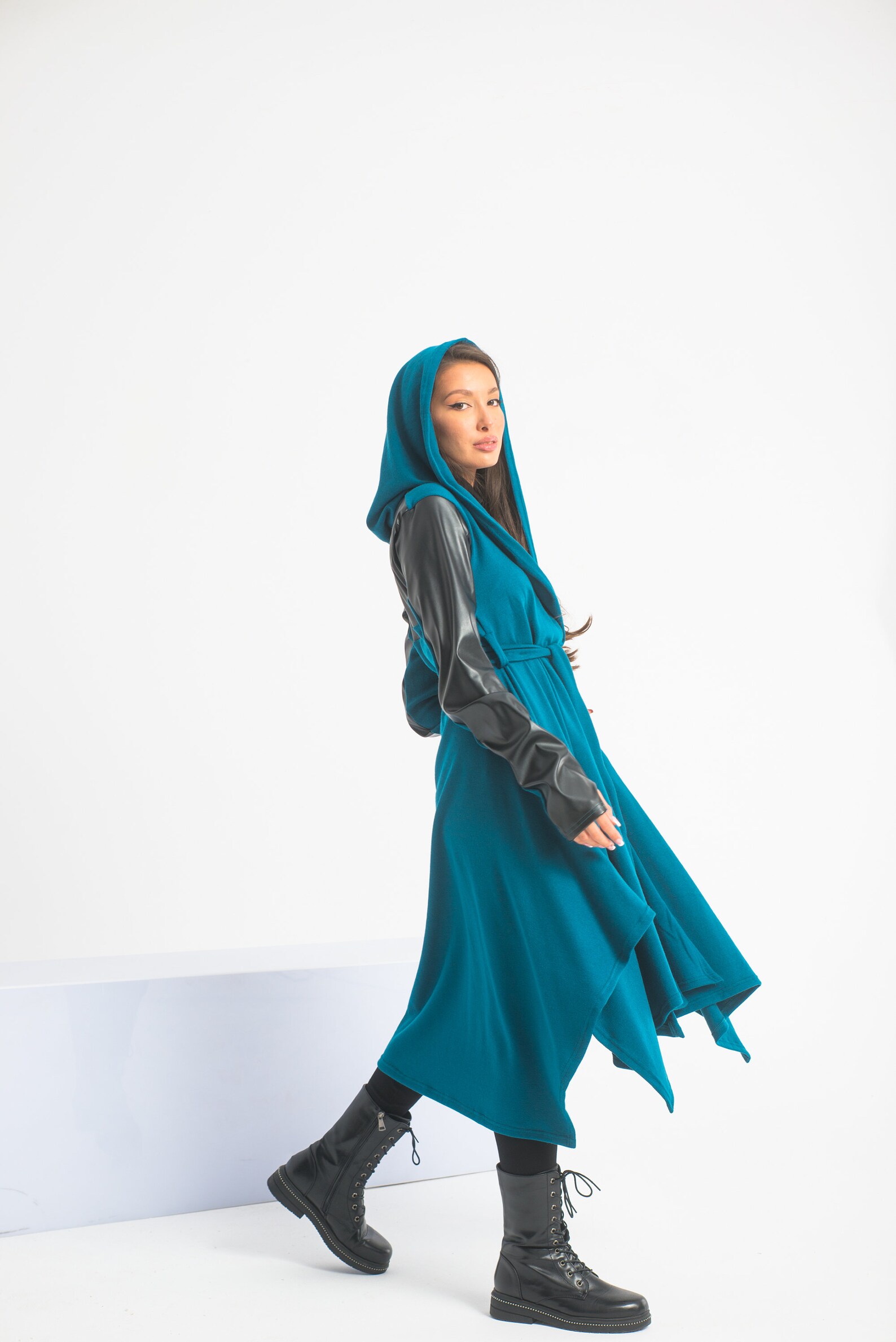 Wool Cloak With Hood, Asymmetrical Techwear Cape, Witch Wizard Cloak ...