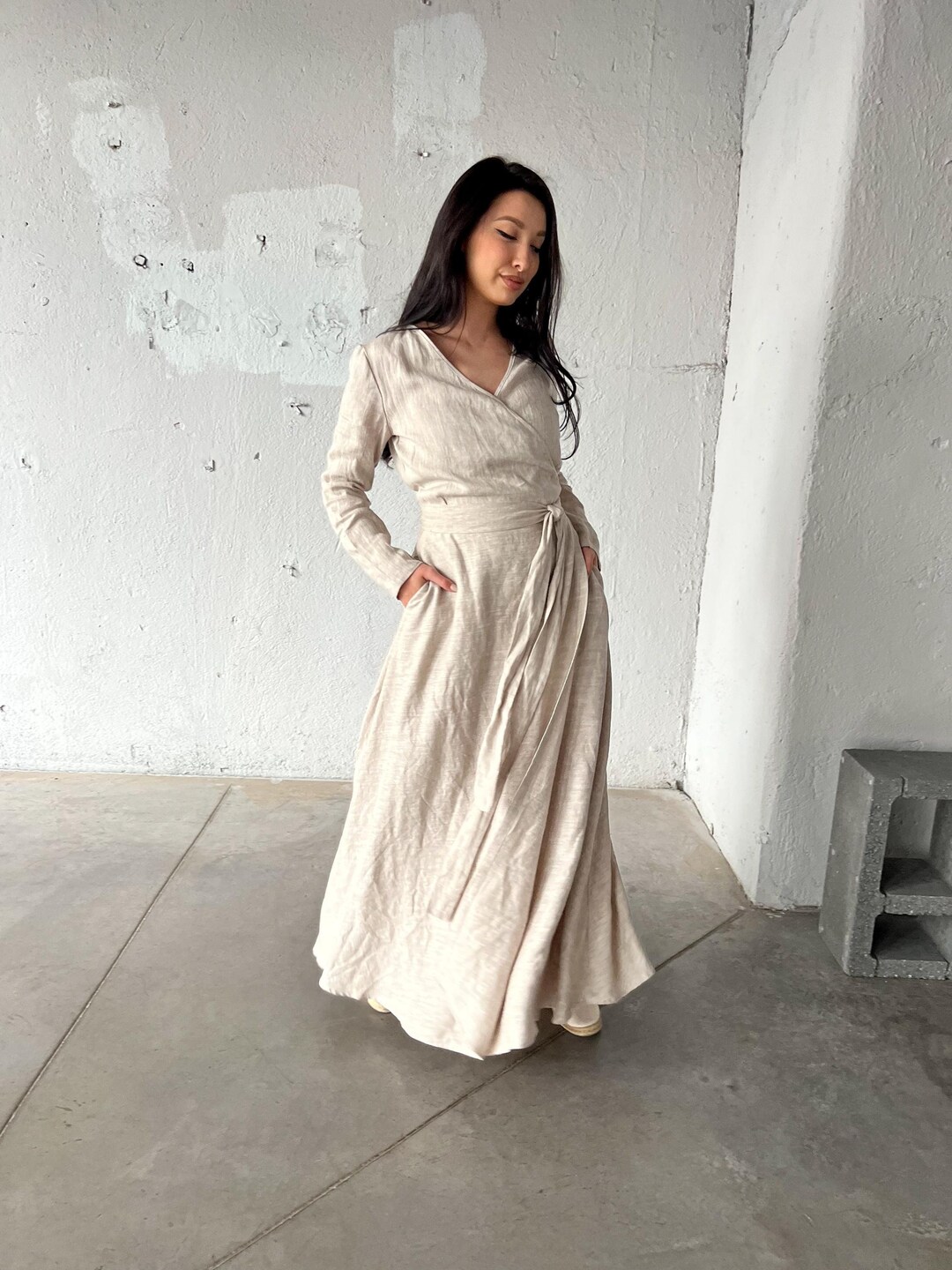 Long Linen Wrap Dress, Linen Summer Dress, Linen Wedding Dress, Wrap Around Dress, Linen ...