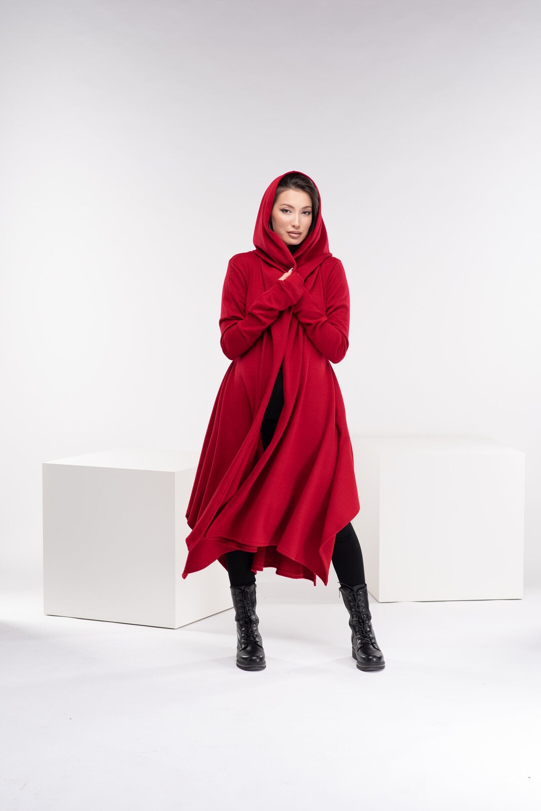 Red Hood Cloak, Fantasy Wool Cape, Witch Cloak, Maxi Open Front ...