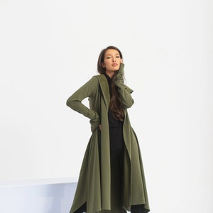 Hooded Green Cloak, Long Cyberpunk Hoodie, Asymmetrical Swing Coat ...