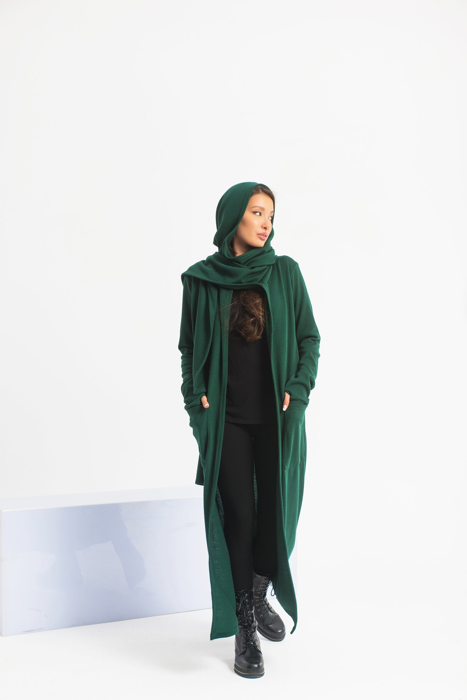 Cyberpunk Cosplay Cape, Green Wool Coat, Gothic Cloak With Hood, Long ...