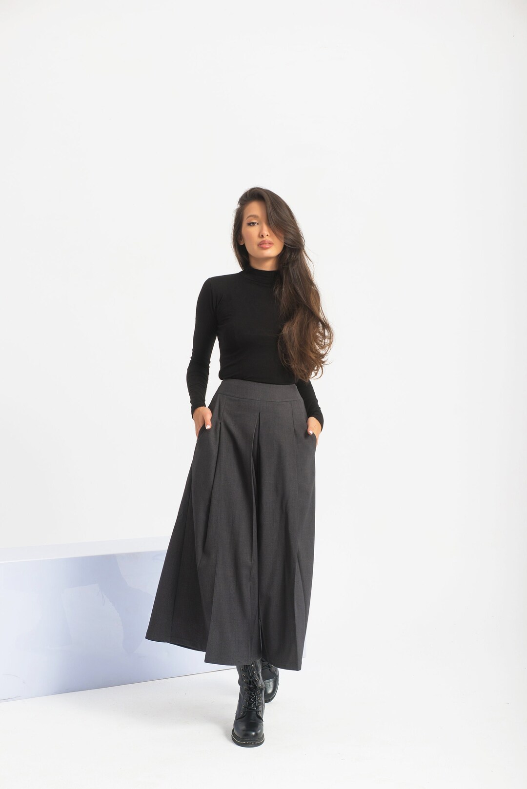 Wool Palazzo Pants, Wide Legs Skirt Pants, Harem Pants Women, Pleated ...