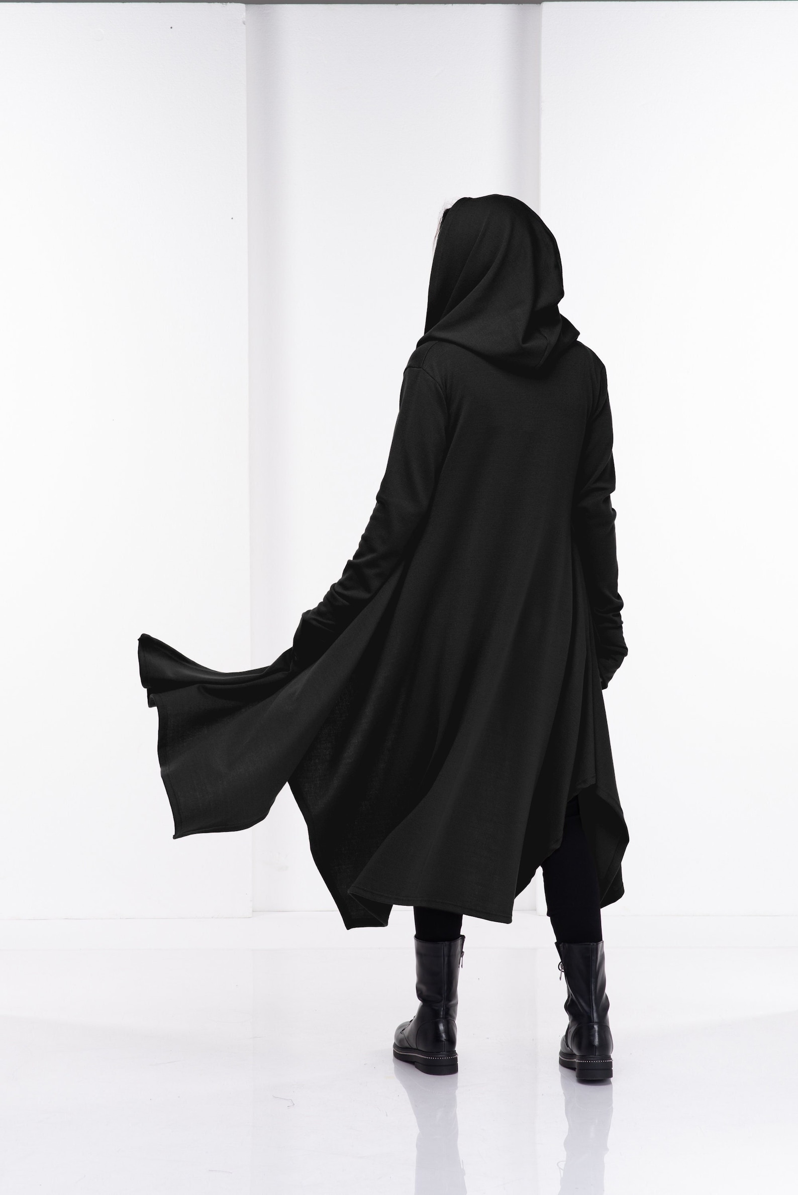 Winter Black Cloak Hooded Gothic Cape Long Asymmetric Coat - Etsy