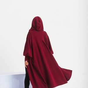 Burgundy Red Medieval Cloak, Viking Hood Winter Cape, Wool Victorian ...