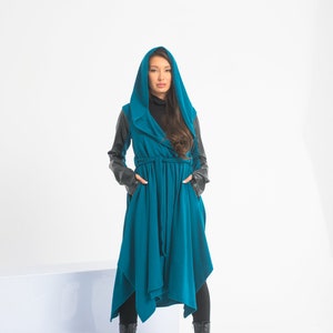 Wool Cloak With Hood, Asymmetrical Techwear Cape, Witch Wizard Cloak ...