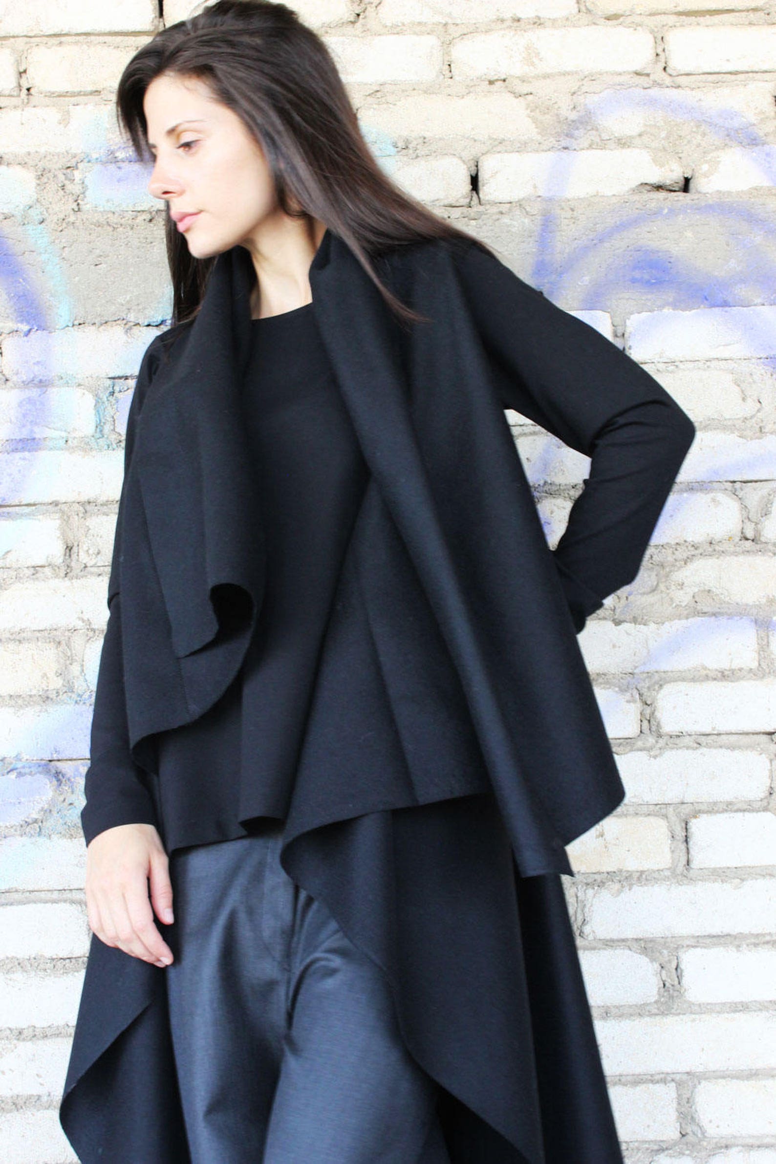 Asymmetrical Wool Coat, Oversize Wool Tunic, Oversize Black Coat, Coat ...