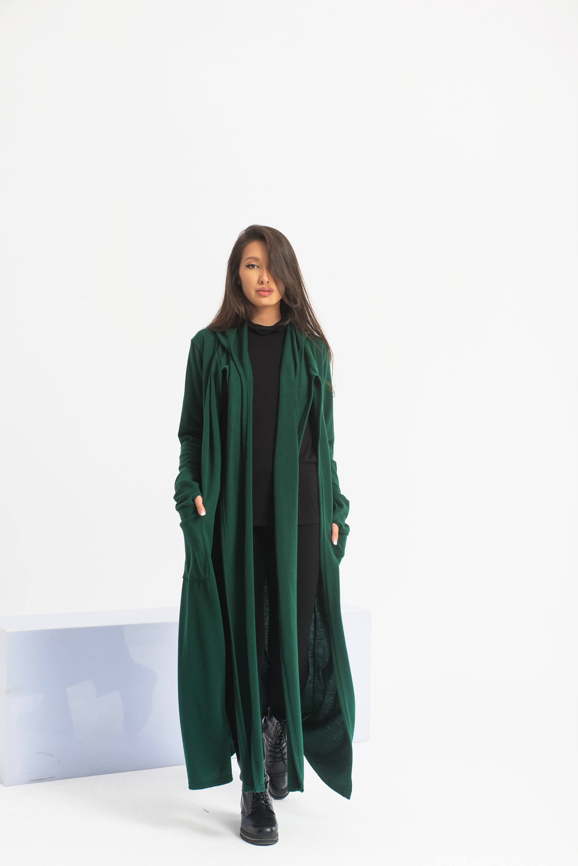 Cyberpunk Cosplay Cape, Green Wool Coat, Gothic Cloak With Hood, Long ...