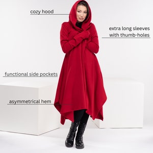 Red Cloak With Hood, Witch Wool Cape, Long Sweater Coat, Elven Hooded ...