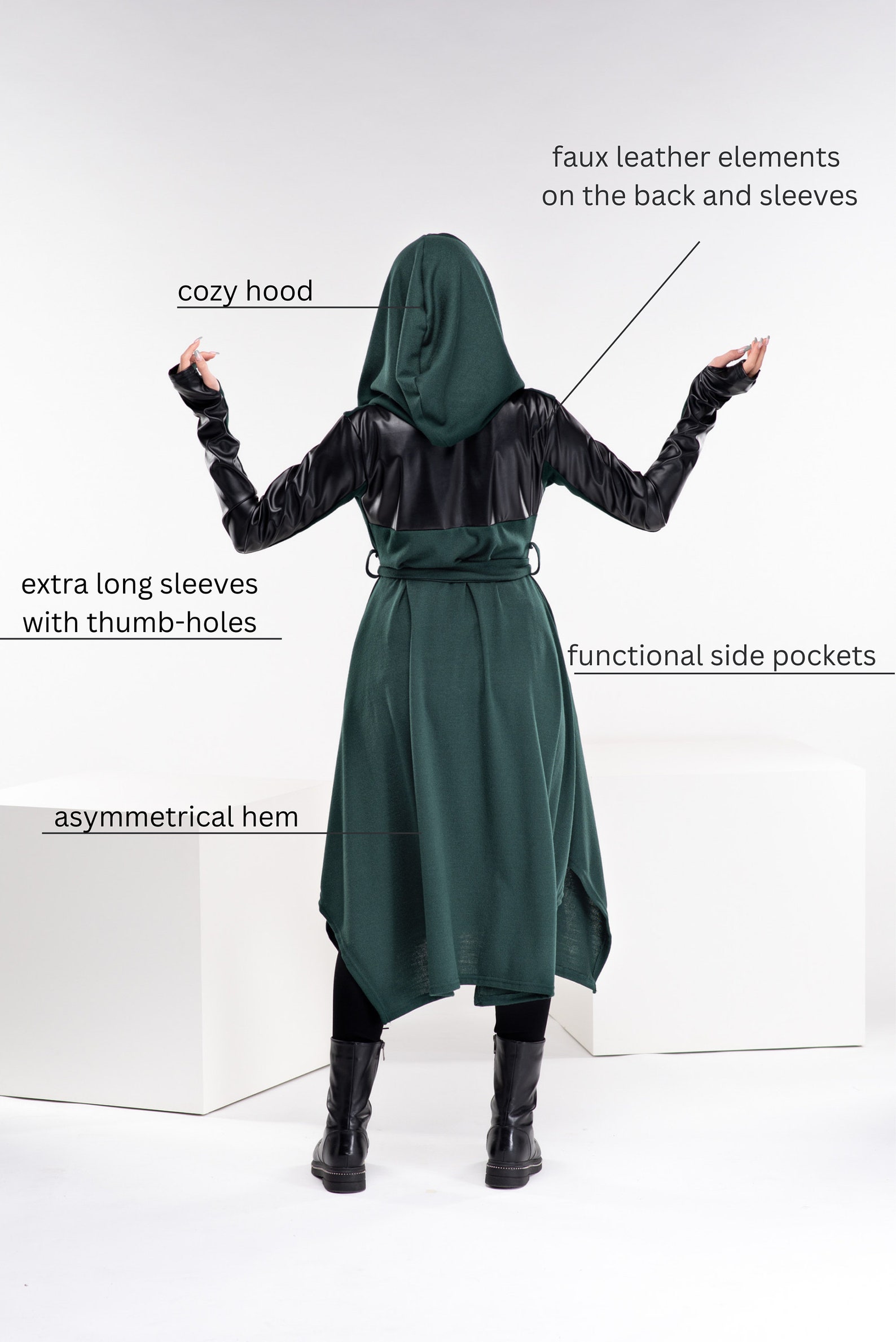 Wool Cloak With Hood, Asymmetrical Techwear Cape, Witch Wizard Cloak ...