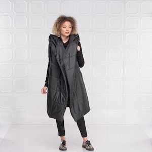 Black Women Vest, Puffer Coat, Hooded Vest, Winter Coat - Etsy
