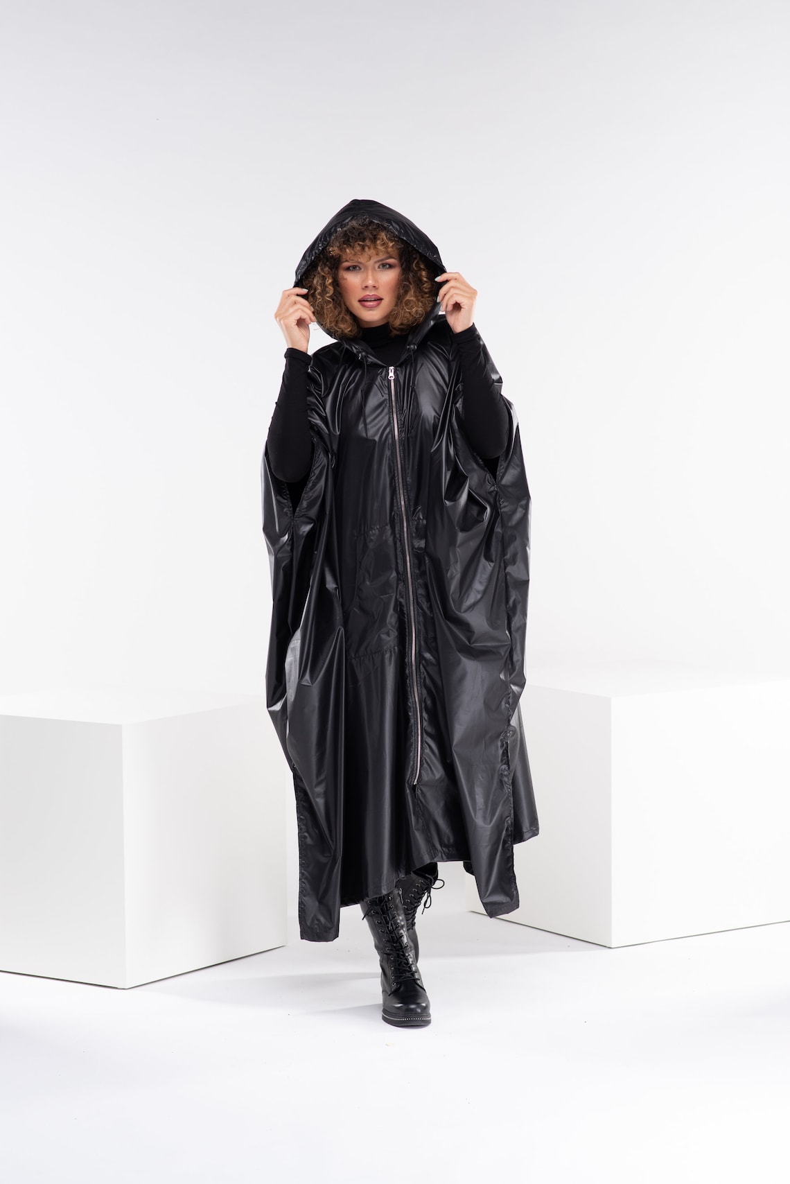 Oversized Hooded Raincoat, Boho Gothic Hoodie, Long Black Cape Coat ...