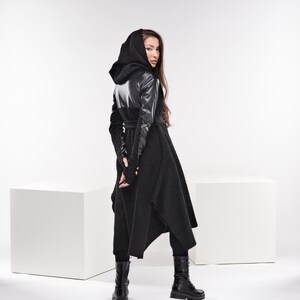 Black Winter Cloak, Asymmetrical Wool Cape Coat, Hooded Fantasy Cloak ...