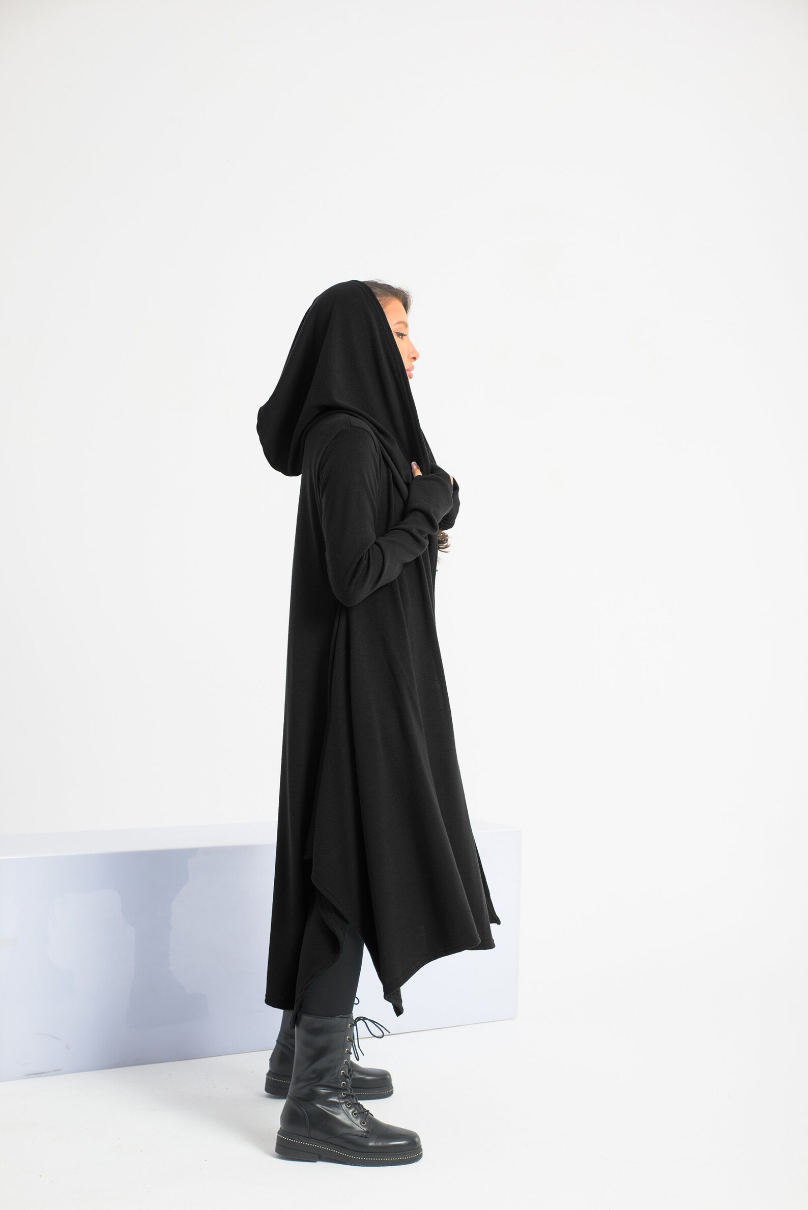 Goth Long Sweater Coat Black Hooded Cloak Gothic Cosplay - Etsy