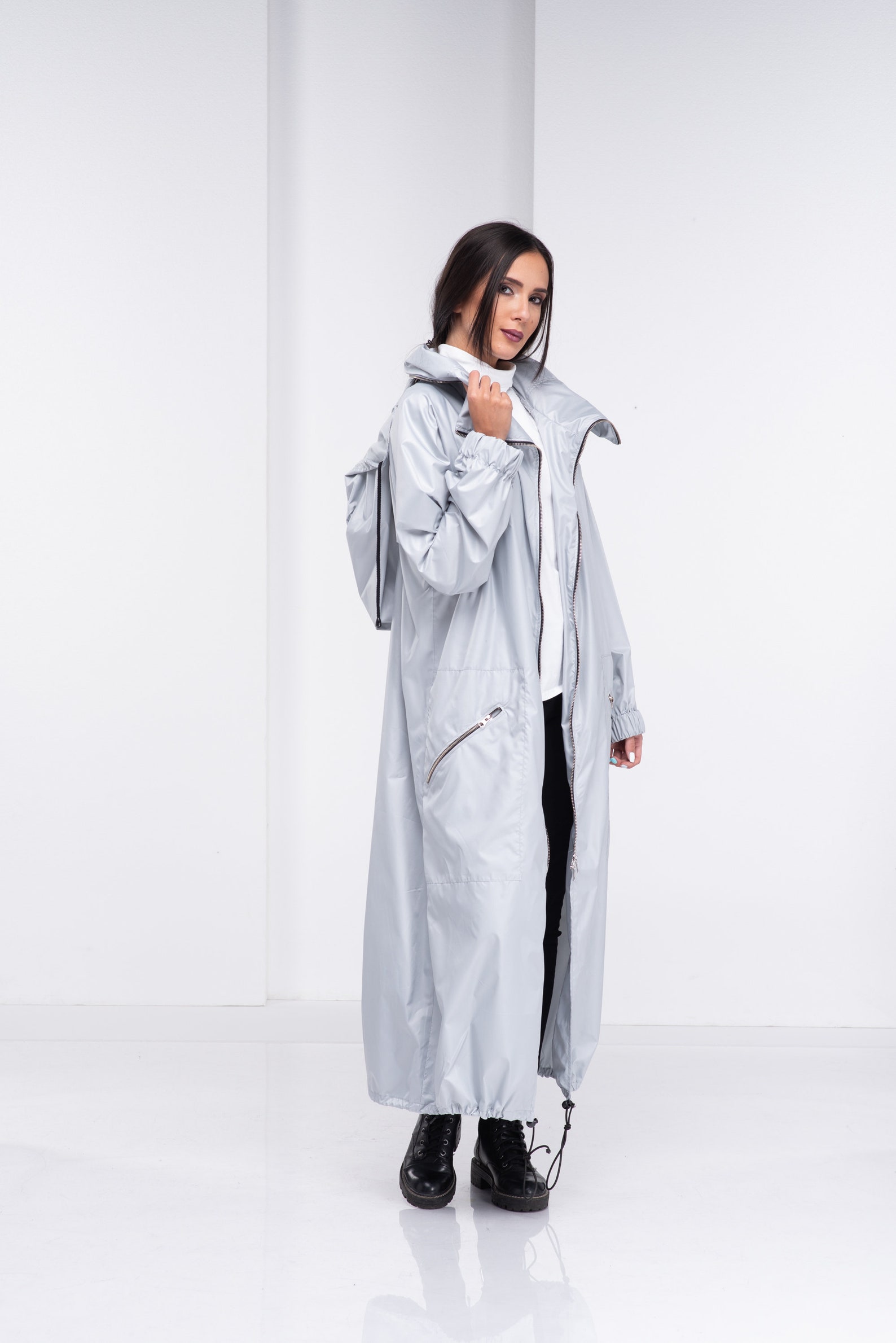 Hooded Cyberpunk Jacket, Long Cape Coat Women, Gothic Rain Jacket ...