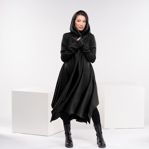 Black Winter Cloak, Wool Plus Size Cape, Goth Sweater Coat, Long Cloak ...