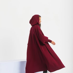Burgundy Red Medieval Cloak, Viking Hood Winter Cape, Wool Victorian ...