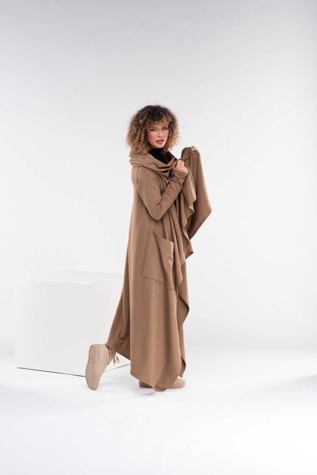 Long Wool Cape, Wool Cardigan Women, Cloak With Hood, Long Knit ...