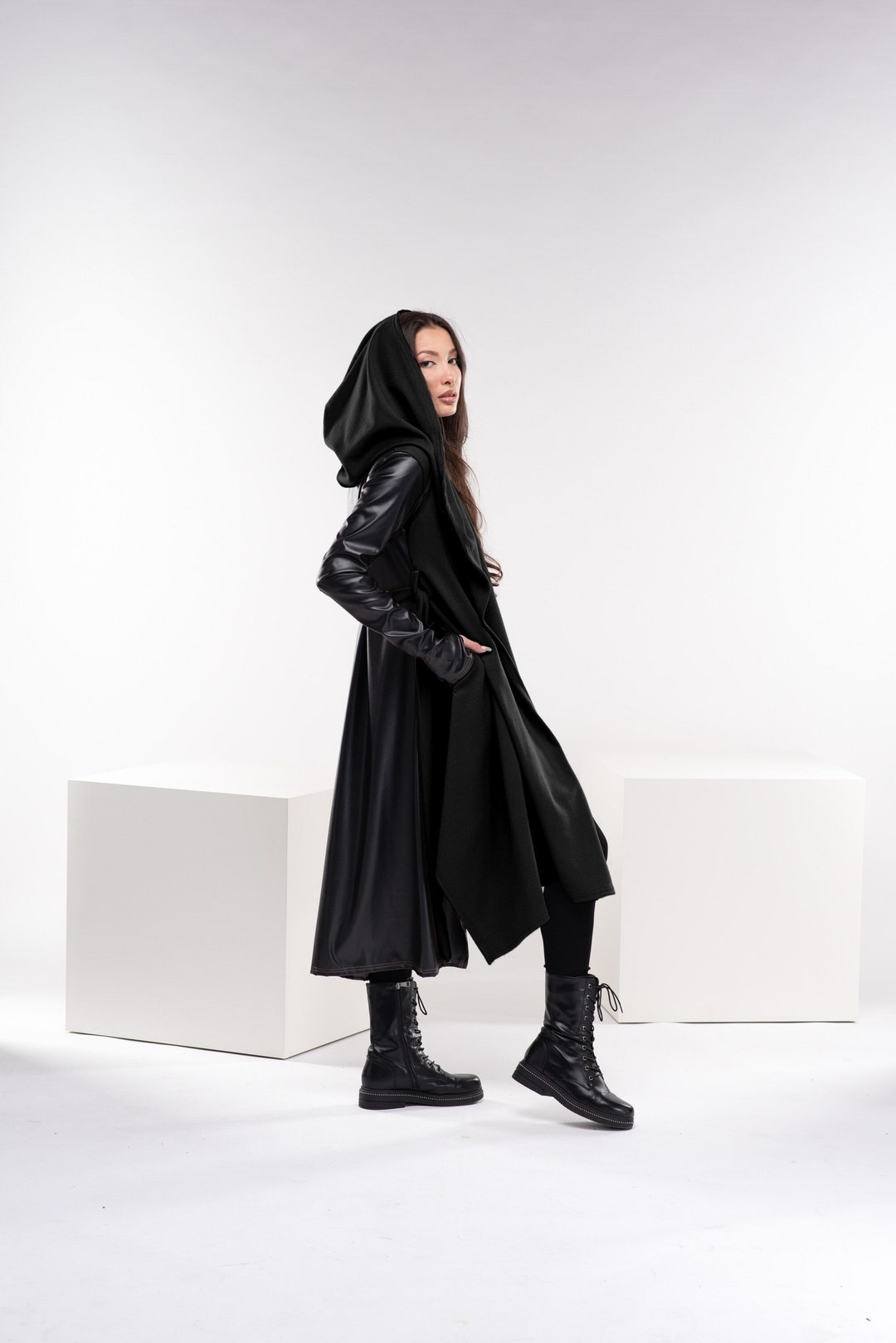 Gothic Witch Cloak, Cyberpunk Streetwear Cape, Satanic Clothing, Black ...
