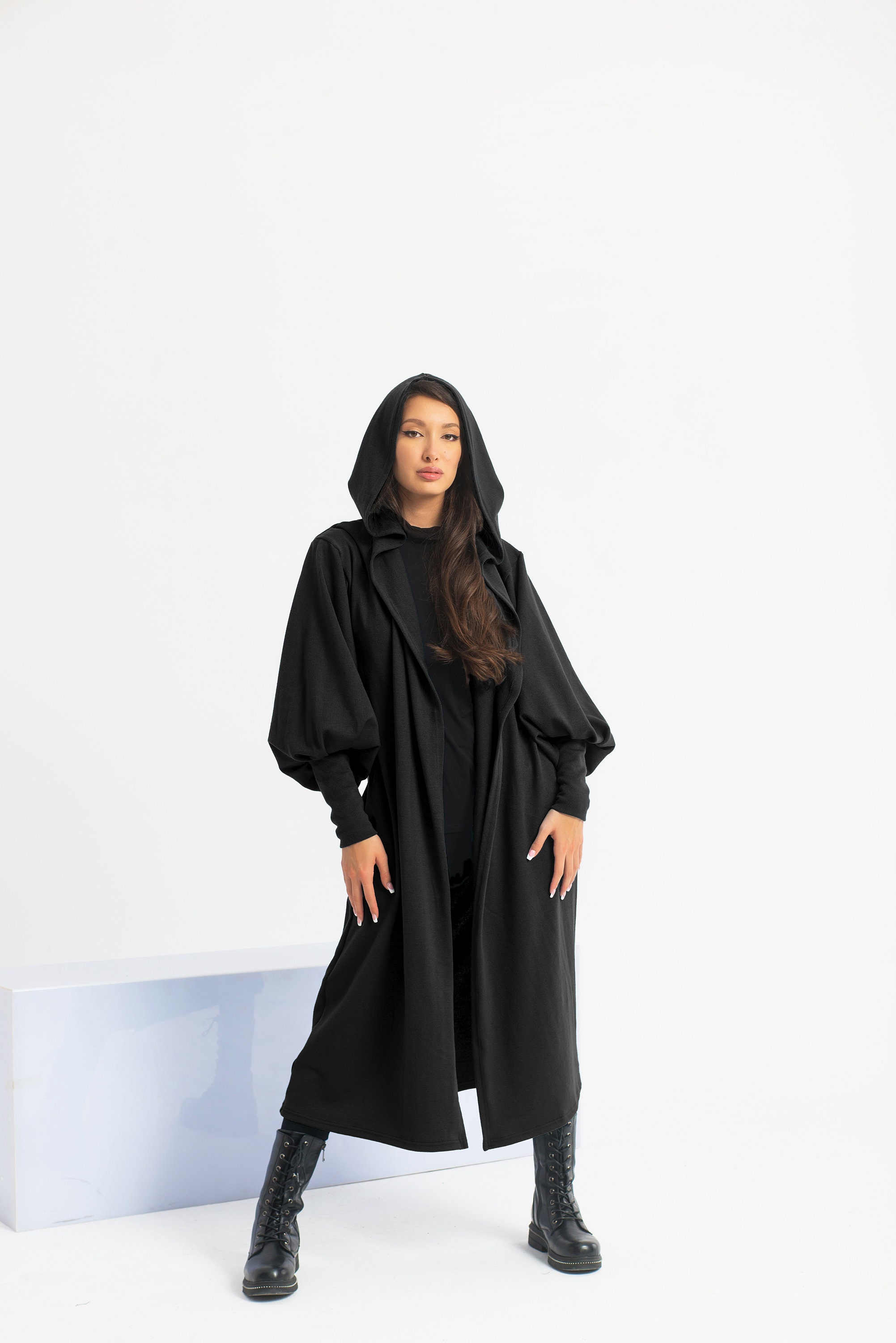 Black Winter Cloak Gothic Medieval Cape Cyberpunk Cosplay - Etsy