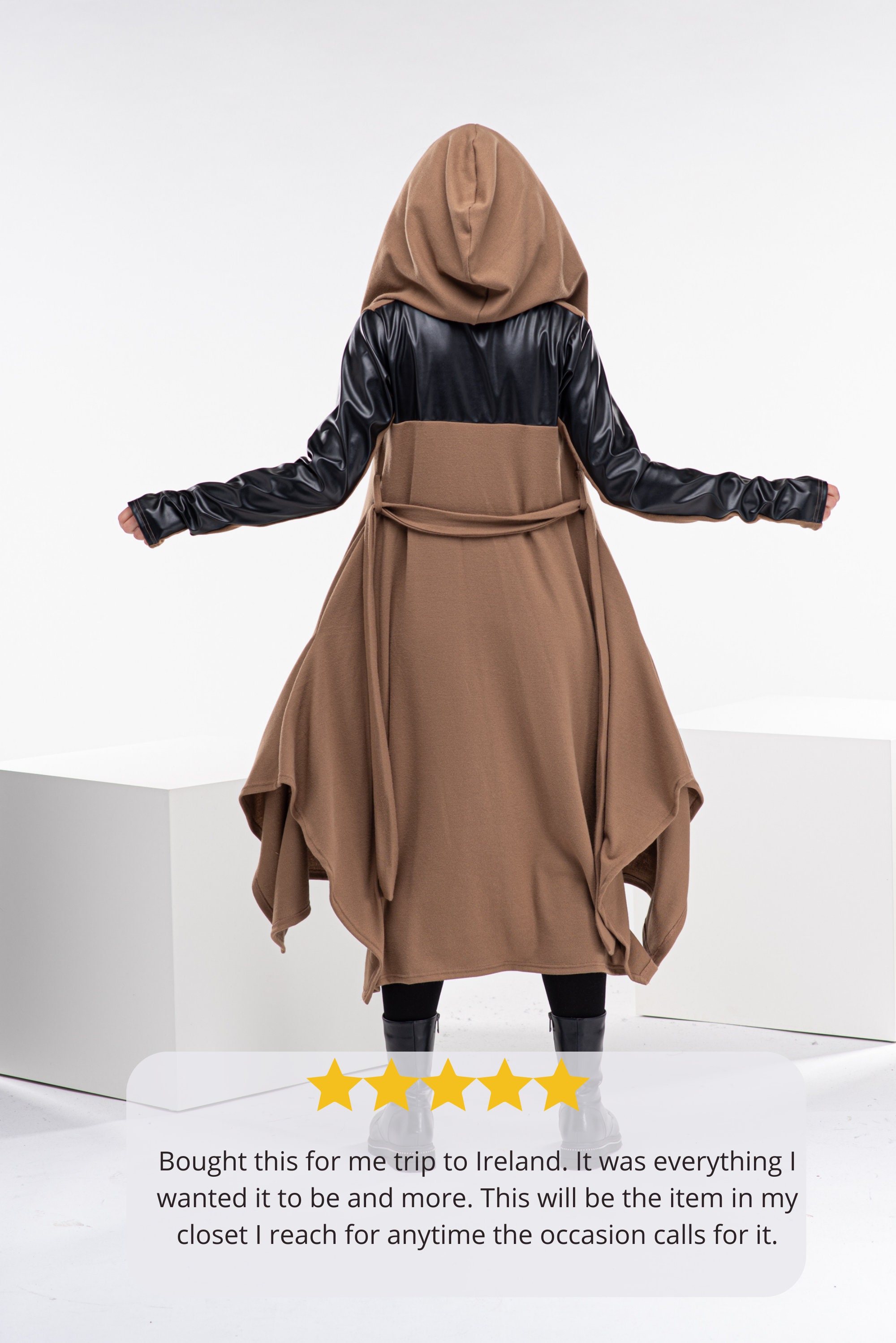 Witch Green Cloak, Hooded Wizard Cloak, Wool Leather Adult Cape, Long ...