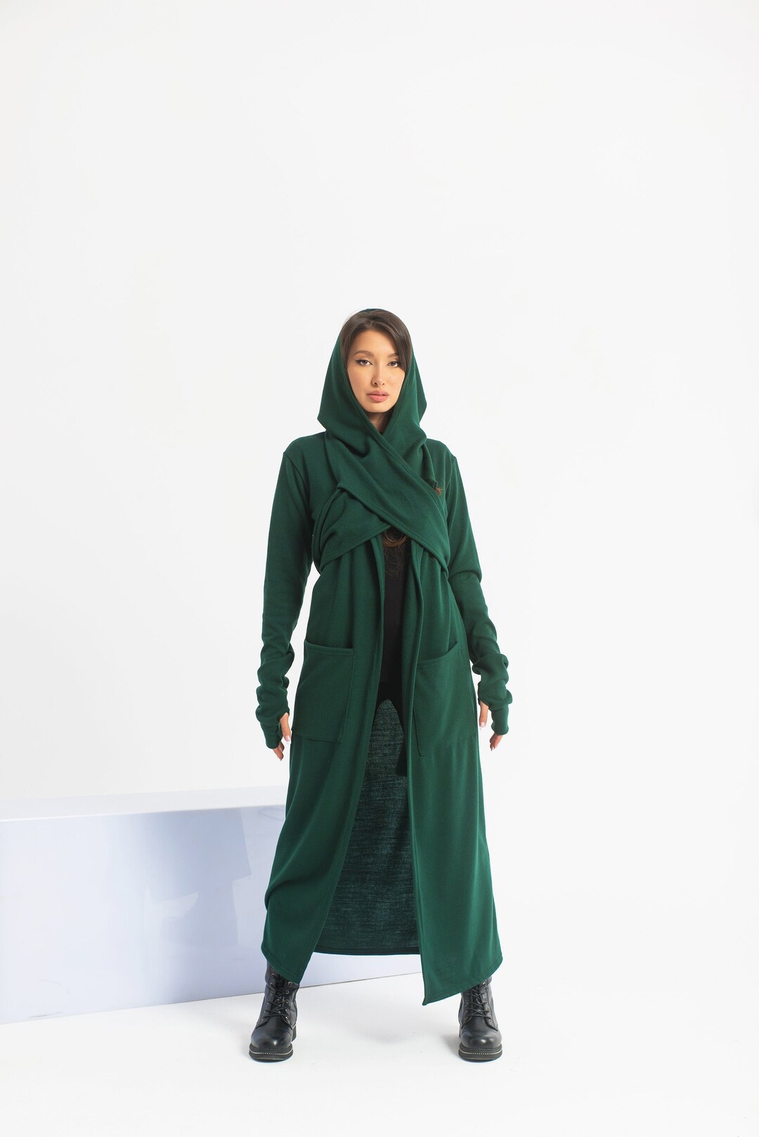 Cyberpunk Cosplay Cape, Green Wool Coat, Gothic Cloak With Hood, Long ...