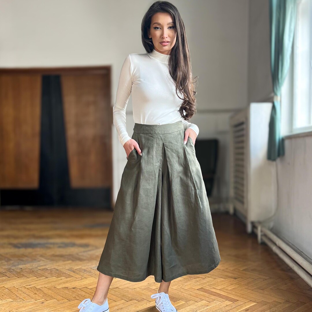 Linen Wide Led Pants, Linen Skirt Pants, Linen Palazzo Pants, Linen ...