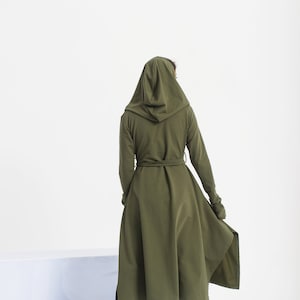 Hooded Green Cloak, Long Cyberpunk Hoodie, Asymmetrical Swing Coat ...
