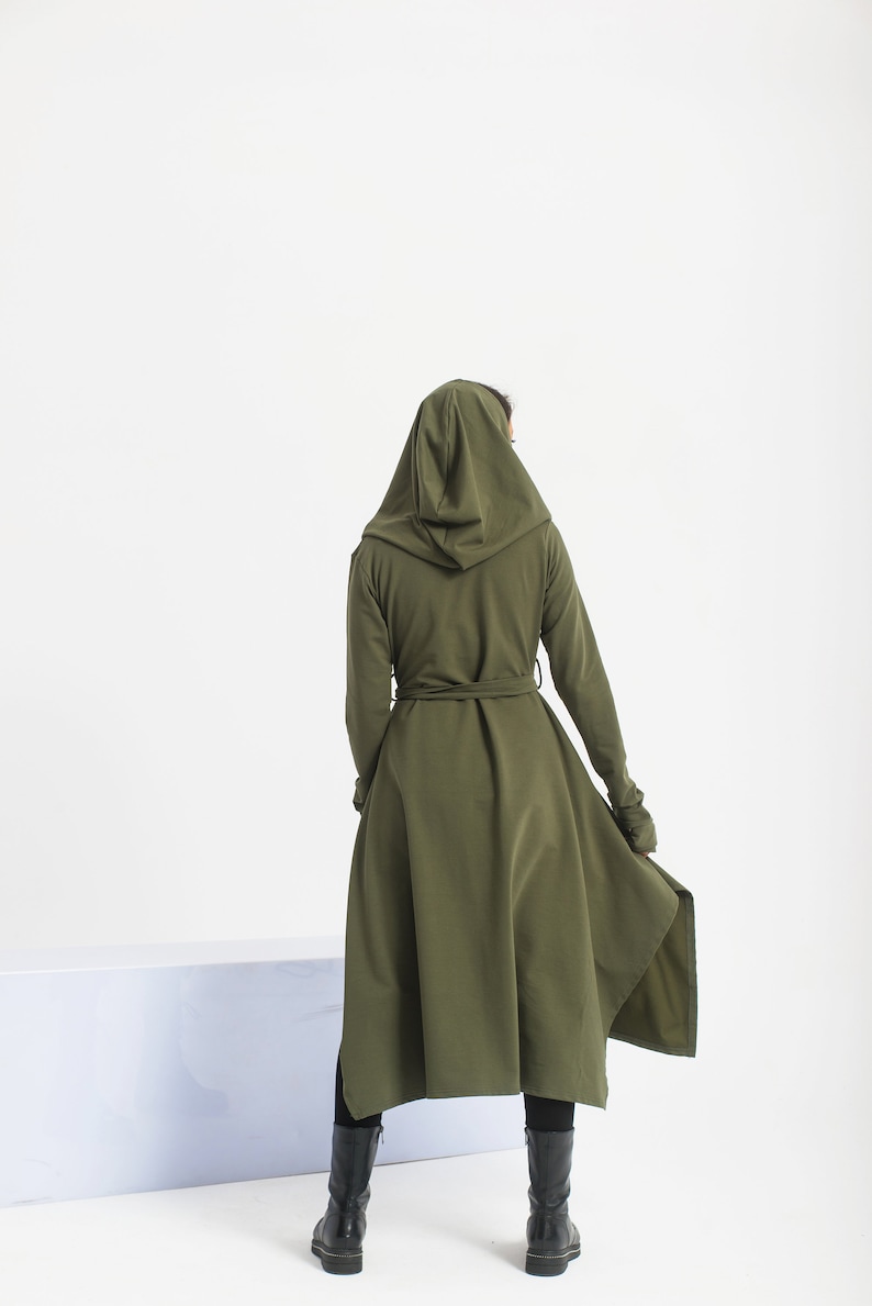 Hooded Green Cloak, Long Cyberpunk Hoodie, Asymmetrical Swing Coat ...