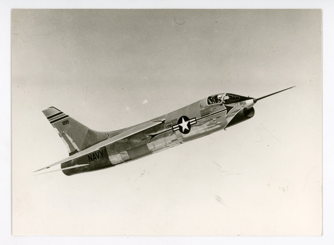 Chance Vought F-8 Crusader - Vintage Photo- in Flight- USN F-8 Crusader ...