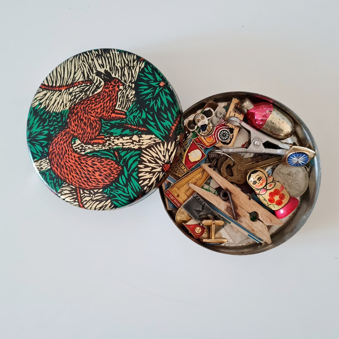 Lot of Soviet Vintage Items in the Tin Box, USSR Products, Soviet ...