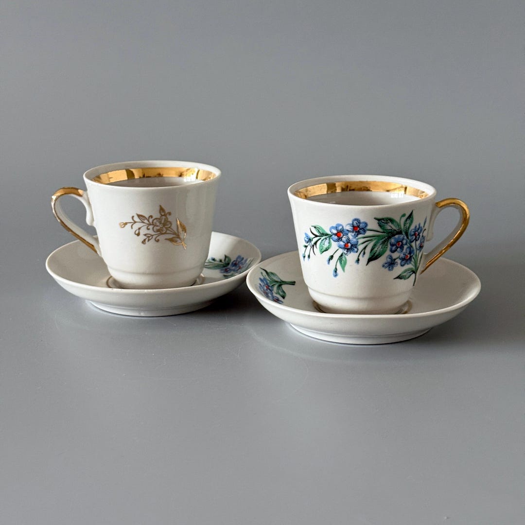 Vintage Soviet Coffee Cups With Saucers, Small Ceramic Cups With a ...