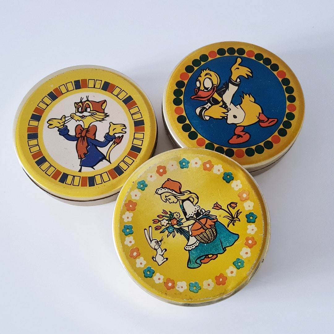 Soviet Vintage Tin Box, Round Candy Tin With Soviet Cartoon Characters ...