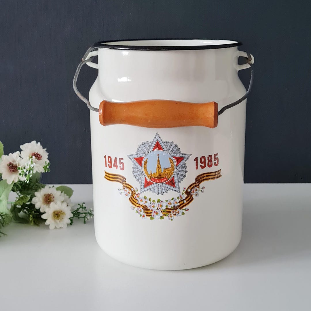 Vintage Soviet Enamel Milk Can, 1945-1985 Anniversary Design, Dedicated ...
