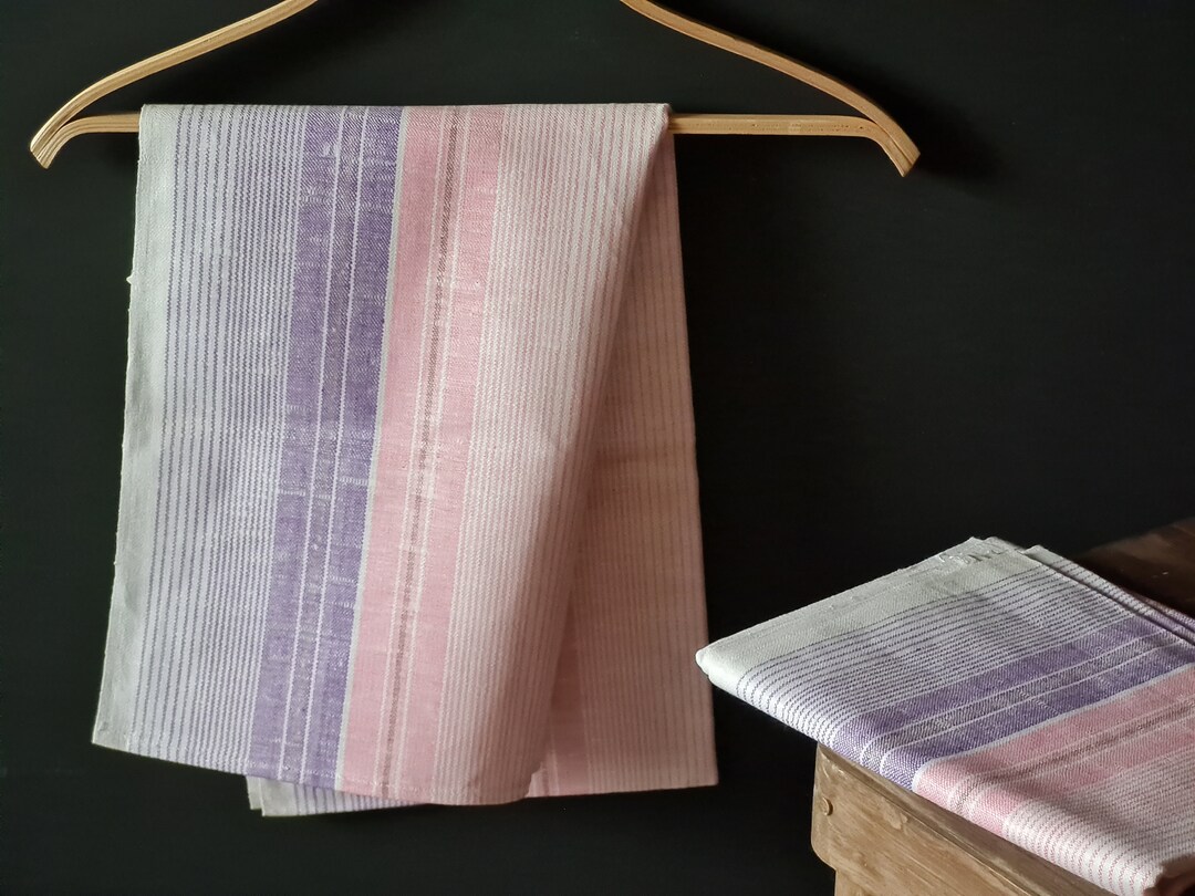 Soviet Linen Towels, NEW Vintage, Pink Striped Linen Bath Towel, Large ...