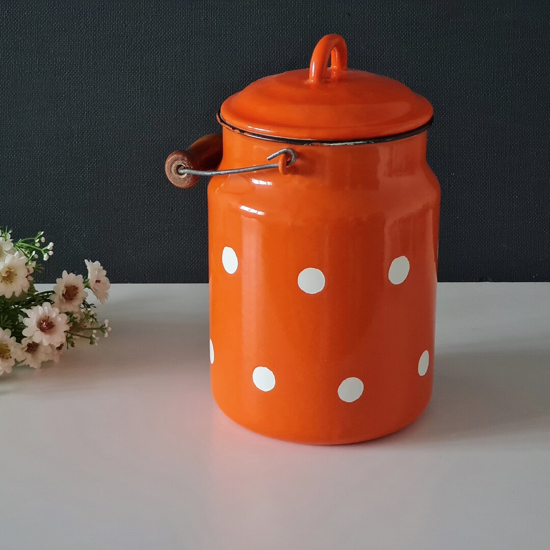 Soviet Vintage, Orange Enamel Milk Can With Lid, USSR, Cottage Chic ...