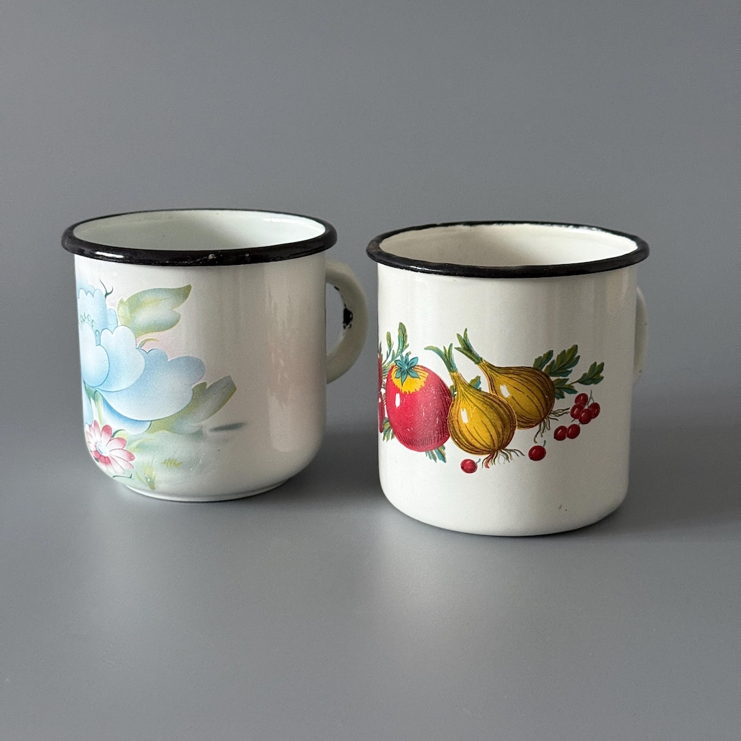 Vintage Enamel Mug With Pattern, Travelers Mug in Good Condition ...