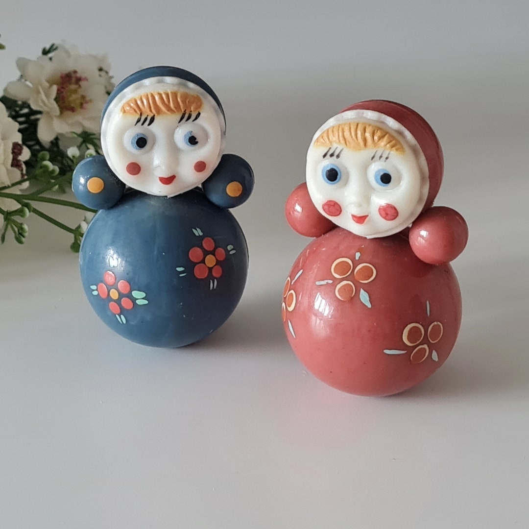 Pair of Vintage Roly Poly Dolls Blue and Red Nevalyashka USSR Nostalgic ...