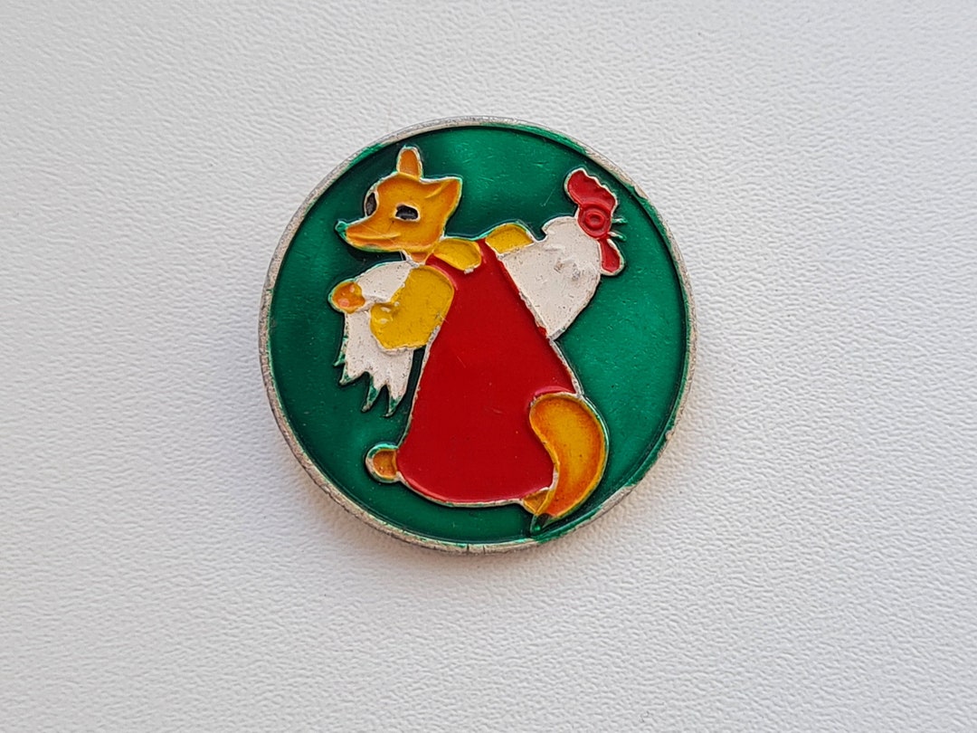 Soviet Vintage Children's Badge, Fox and Rooster, Enamel Pin, Brooch ...