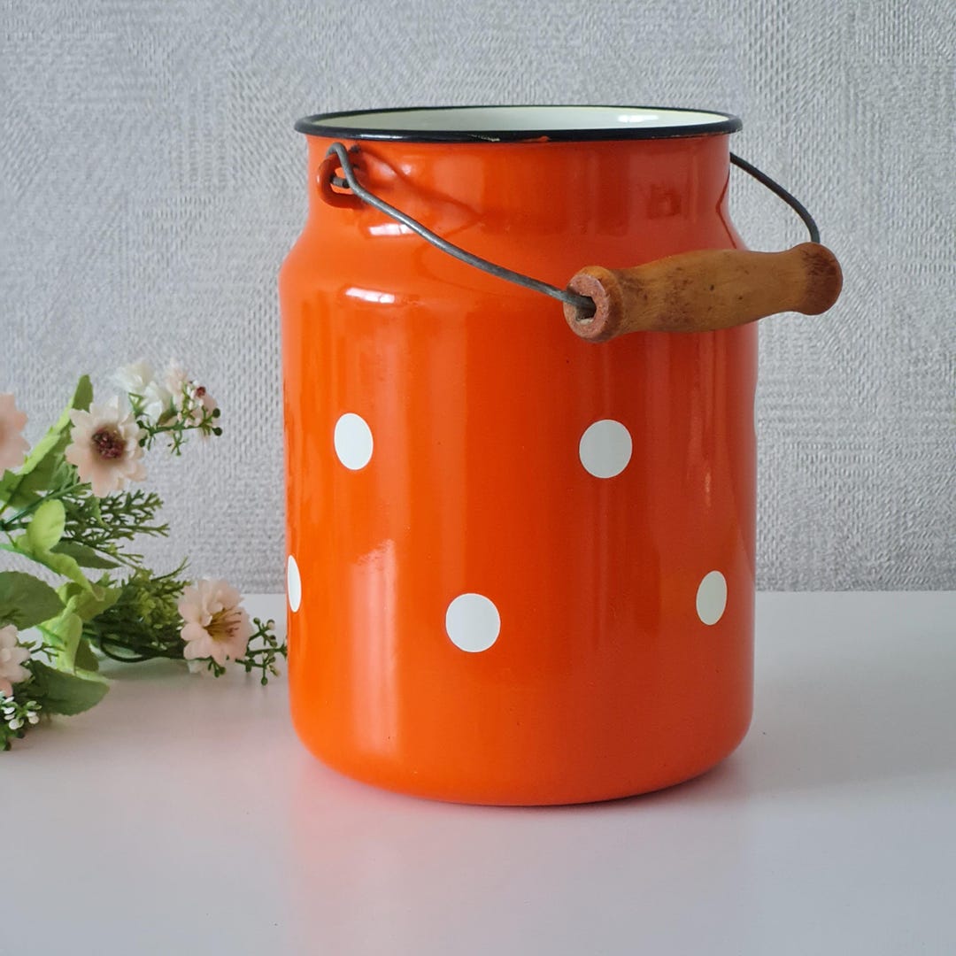 Soviet Vintage Orange Polka Dot Milk Can Without Lid, Enamel Pot ...