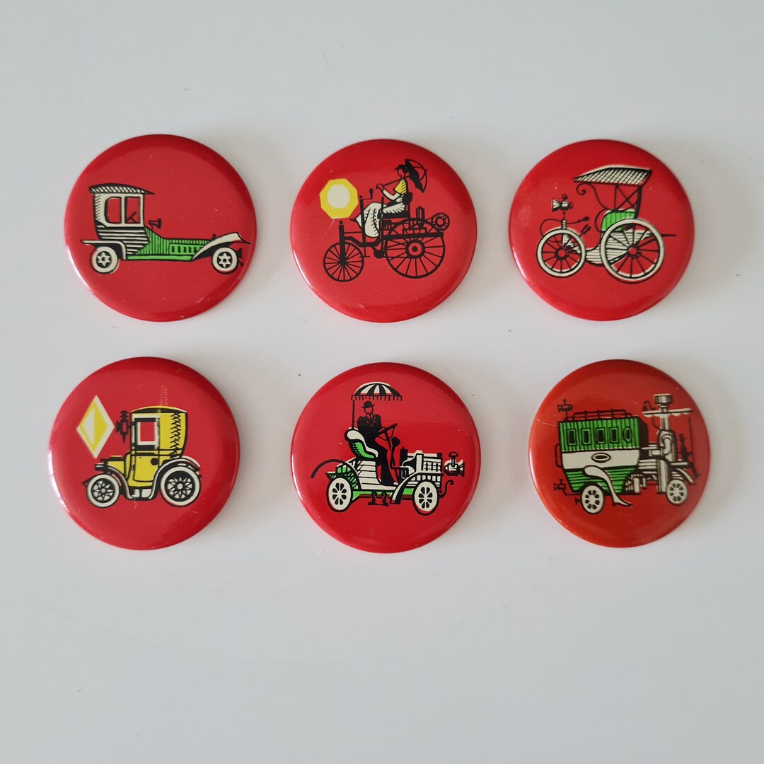 Soviet Badges Set With Images of the First Car Models, Bright Red Pins ...