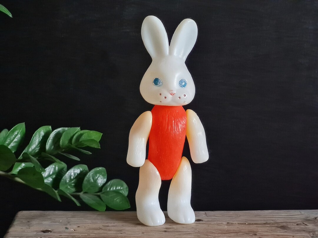 White Bunny in Red Shirt, Soviet Vintage Plastic Toy, Rabbit, Hare ...