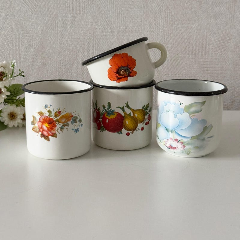 Vintage Enamel Mugs - Etsy