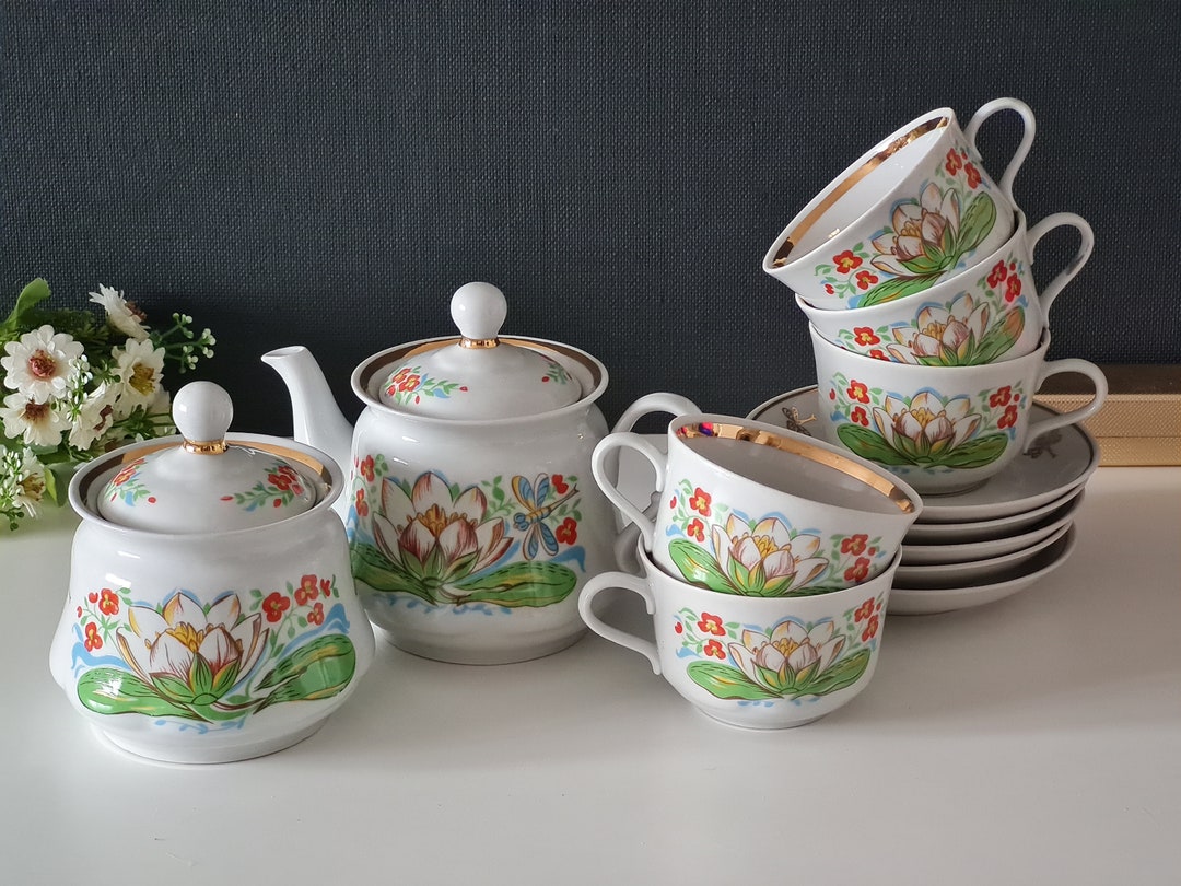 Soviet Vintage Ceramic Tea Set, Antique Crockery, USSR Tea Service ...