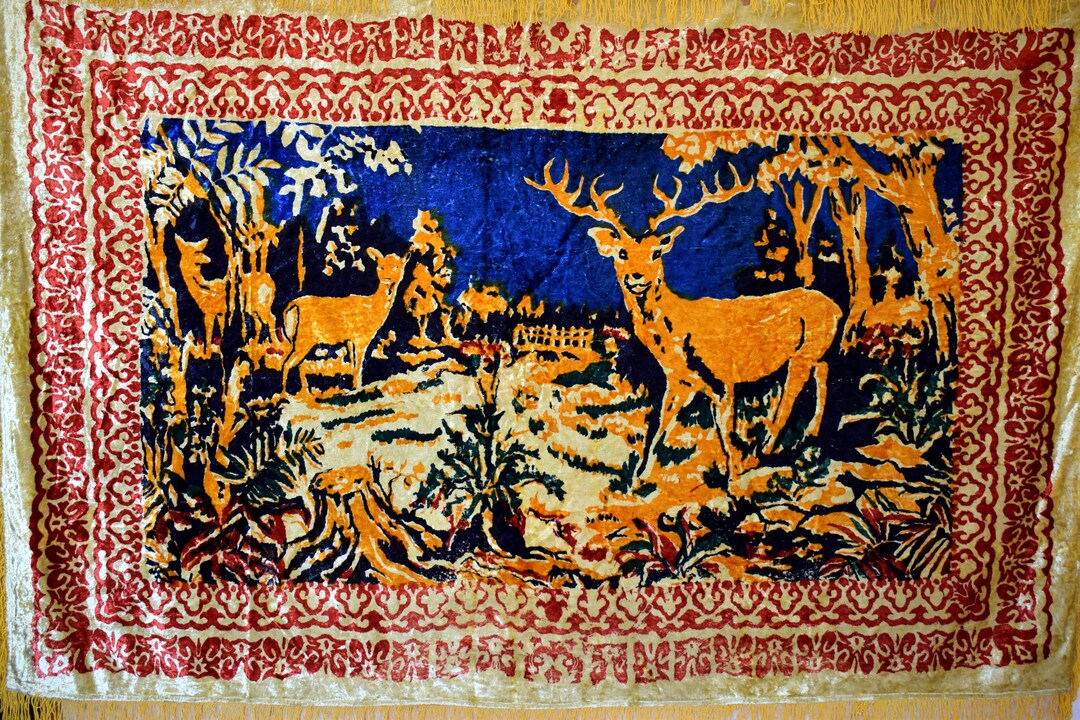 Soviet Vintage Plush Velvet Wall Carpet With Fringe, USSR Wall Tapestry ...