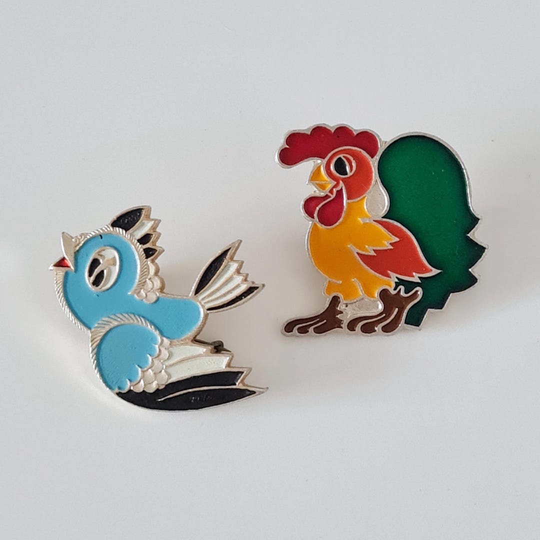 Vintage Soviet Enamel Pins – Colorful Bird & Rooster – 1970s USSR ...