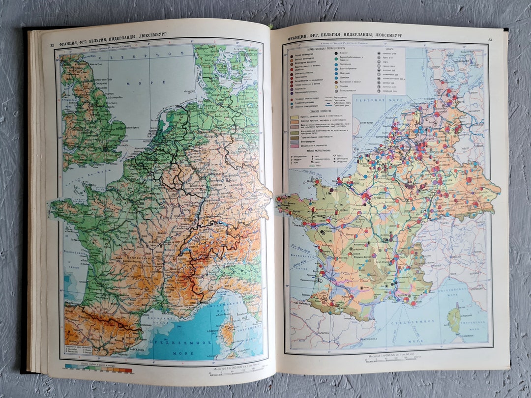 Large Soviet Vintage World Atlas, Vintage Map Book USSR, Soviet Maps ...