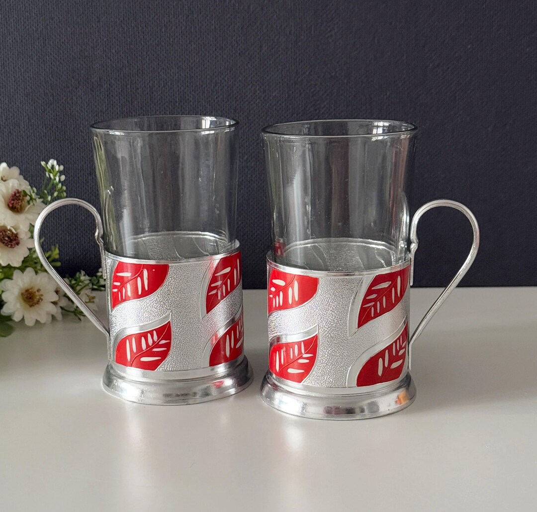 Soviet Glass Holders Set, Russian Stakan With Podstakannik, USSR Tea ...