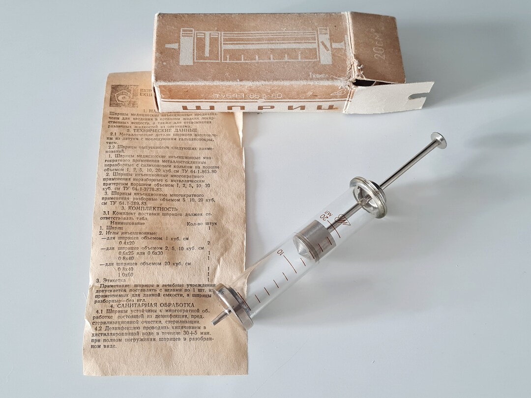 Vintage Glass Syringe 20 Ml, Soviet Vintage, Medical Equipment ...