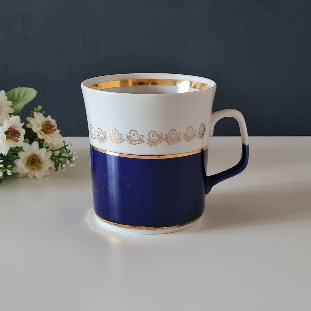 ONE Vintage Ceramic Cup, Soviet Vintage, Cobalt Blue Retro Tea Cup ...