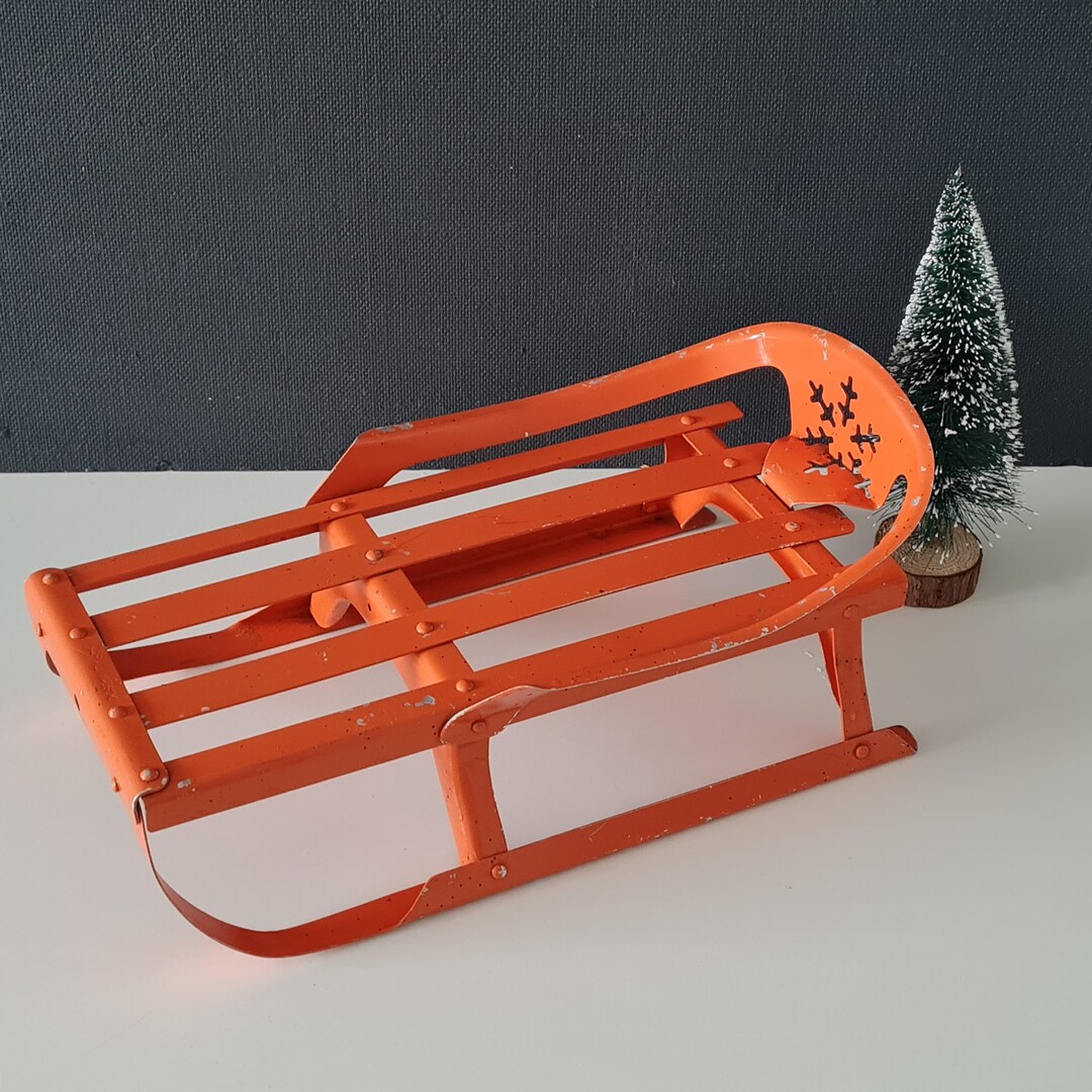 Soviet Vintage Metal Toy, Sled, Decorative Orange Sled, for Christmas ...